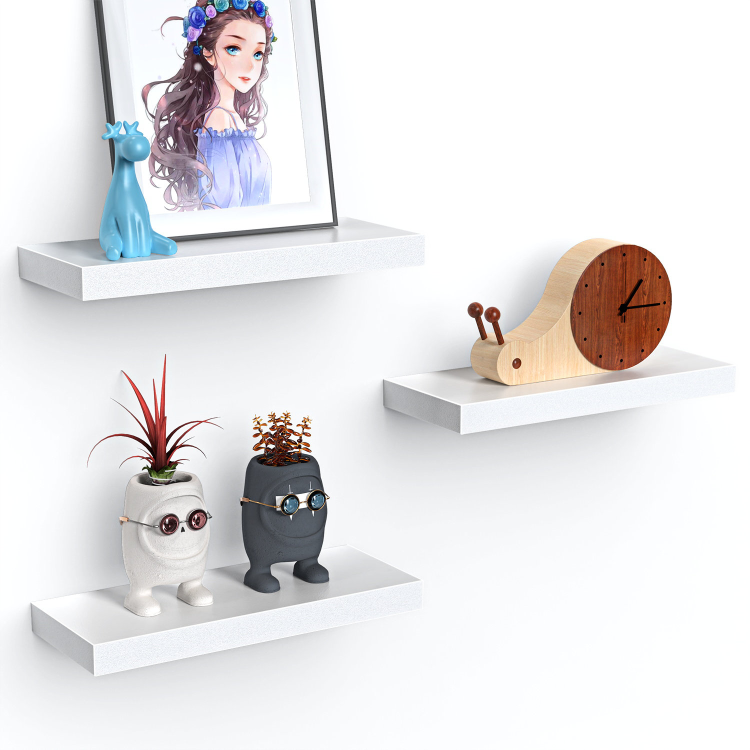 Latitude Run® Godfree 3 Piece Wood Floating Shelves, Wall Shelves with ...