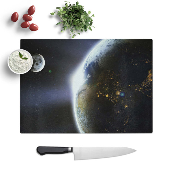 East Urban Home Tempered Glass The Moon and Planet Earth Chopping Board ...