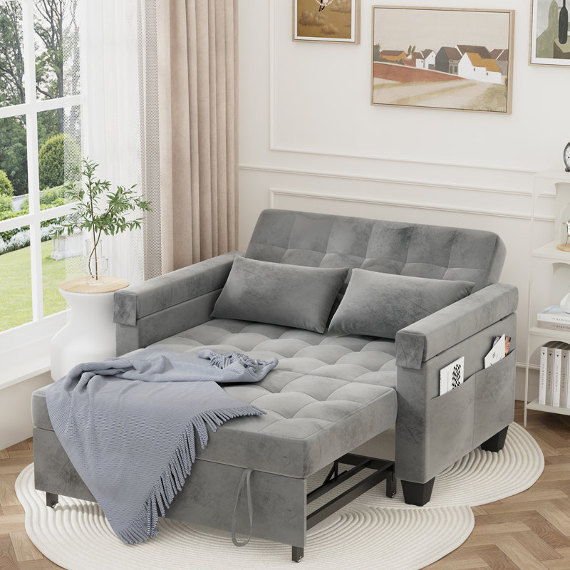 Everly Quinn 38 Inches Wide Convertible Sofa Bed, 2-Seater Velvet ...