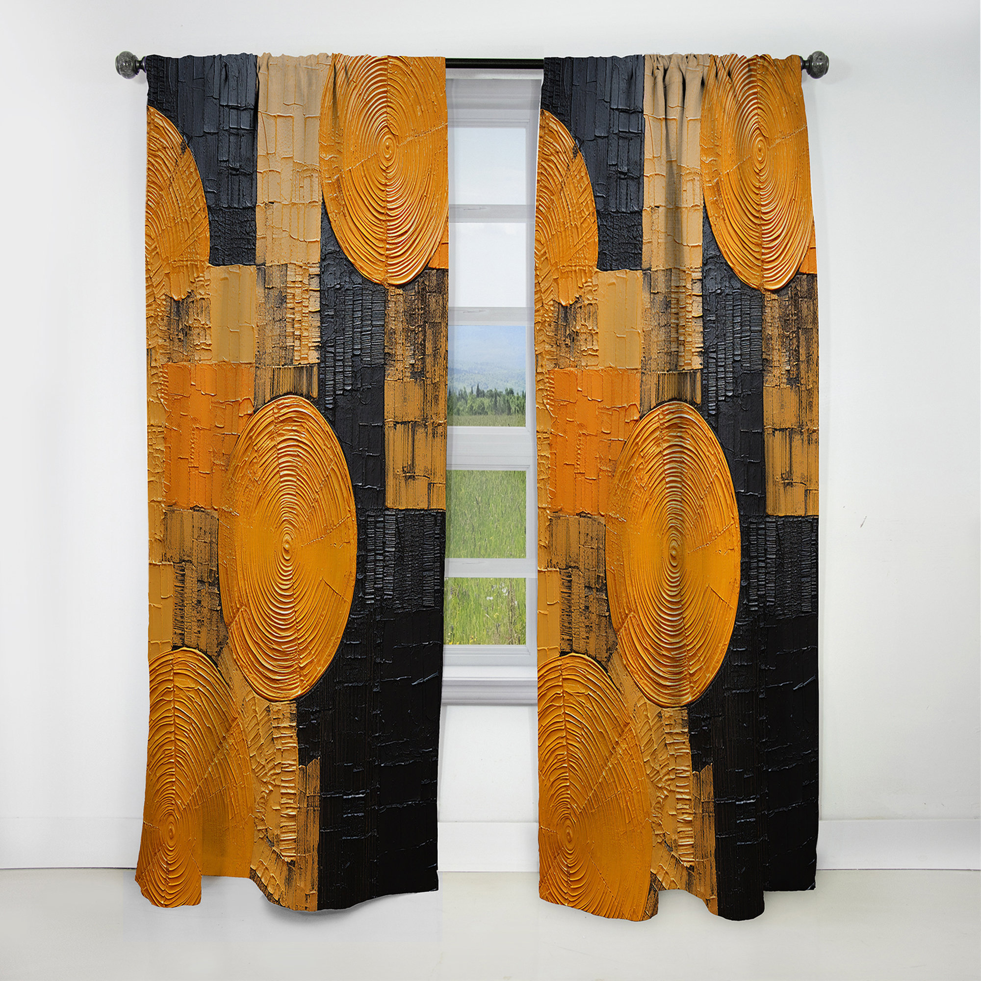 Dakota Fields Artistic Yellow Pottery - Boho Pottery Curtain - Blackout Geometric Curtain - 1 ...