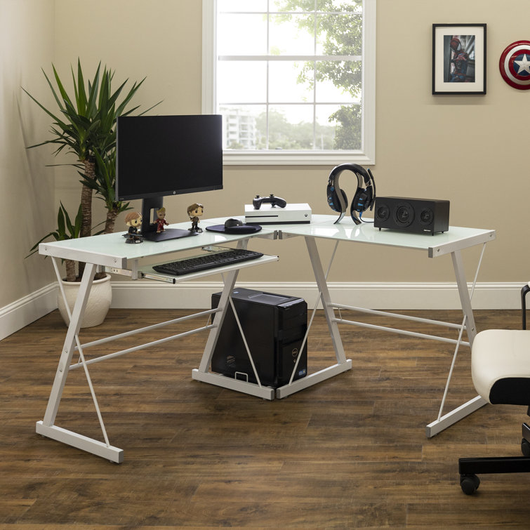 Inbox Zero L-Shaped Glass Top Computer Desk & Reviews | Wayfair