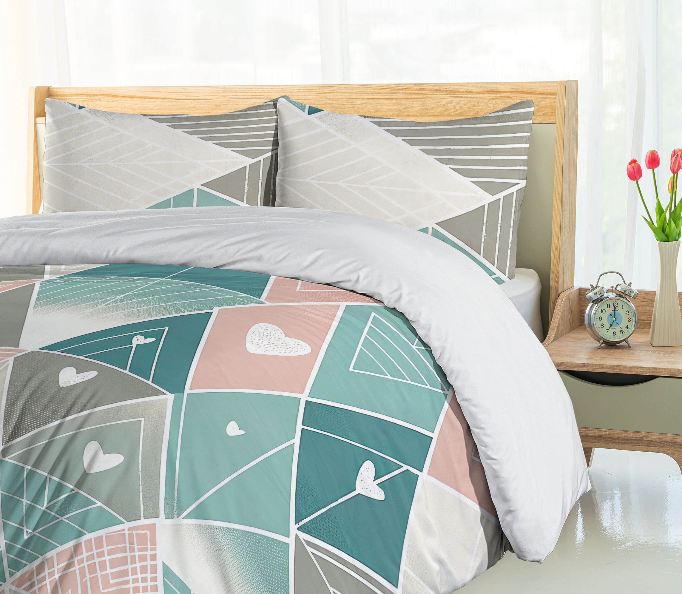 Ambesonne Geometric Duvet Cover Set Modern Tribal Hearts Boho CalCadet ...