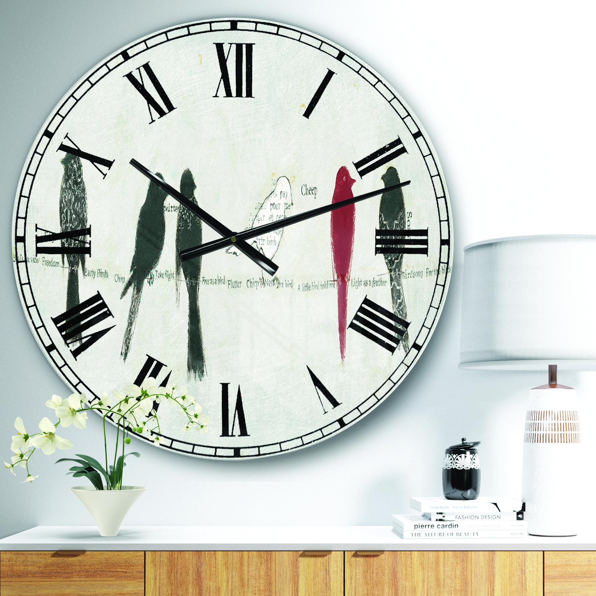 East Urban Home Red Catching Up Bird Family - Traditional wall clock ...