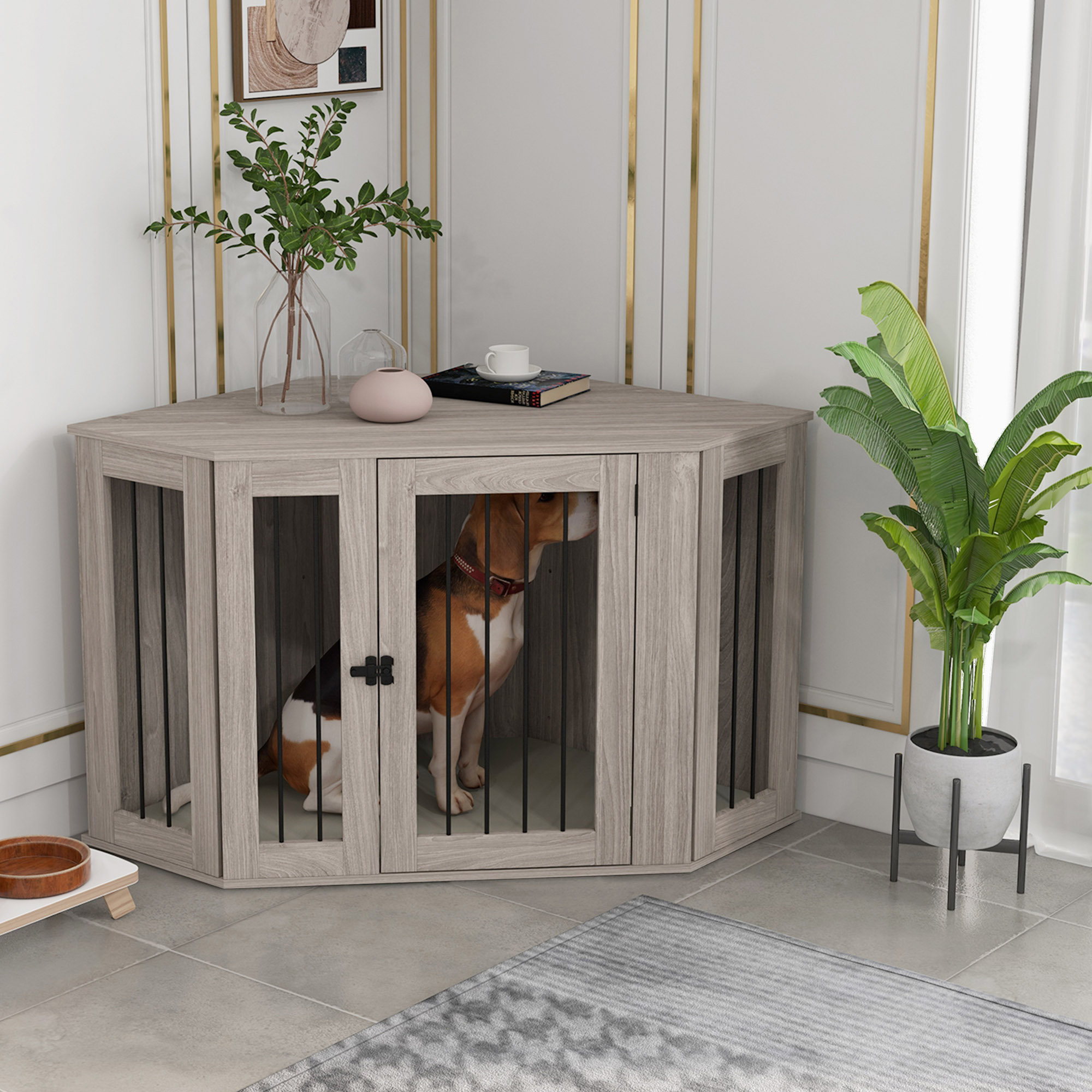 Tucker Murphy Pet™ Corner Dog Crate Furniture, End Table Dog Kennel ...