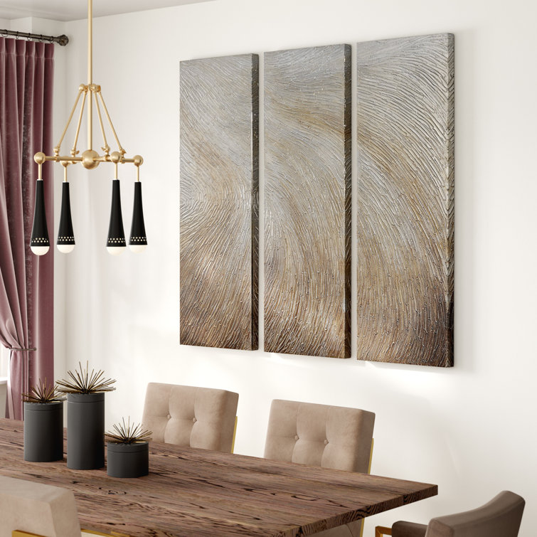 Everly Quinn 'Gold Waves' by Martin Edwards - 3 Piece Unframed Hand ...