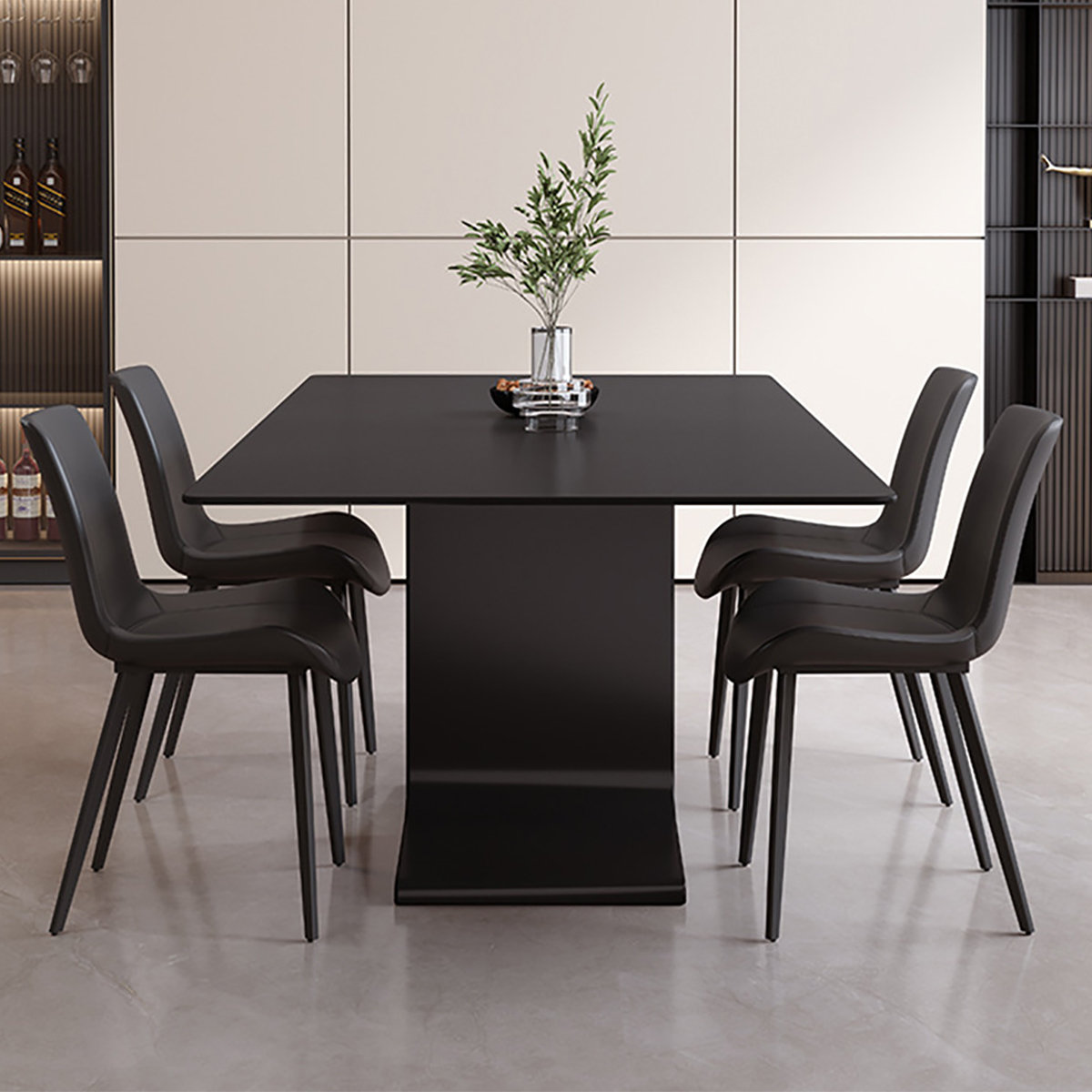 Orren Ellis Tailah Black rock plate dining table is modern and simple ...