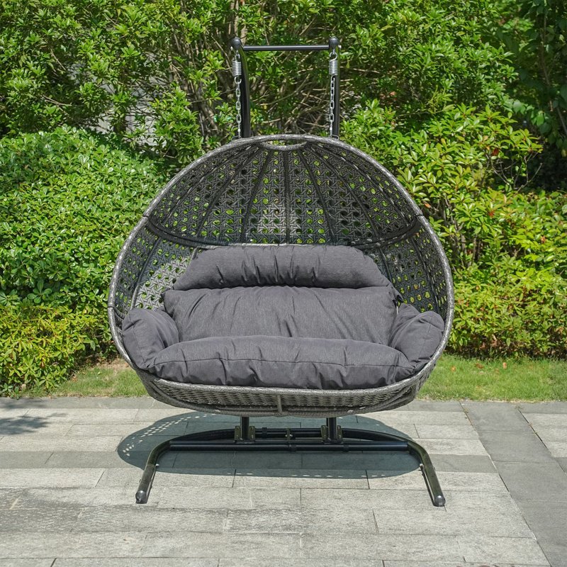 Dakota Fields Kendley Rattan Wicker Egg Chair With Stand For 2 Person ...