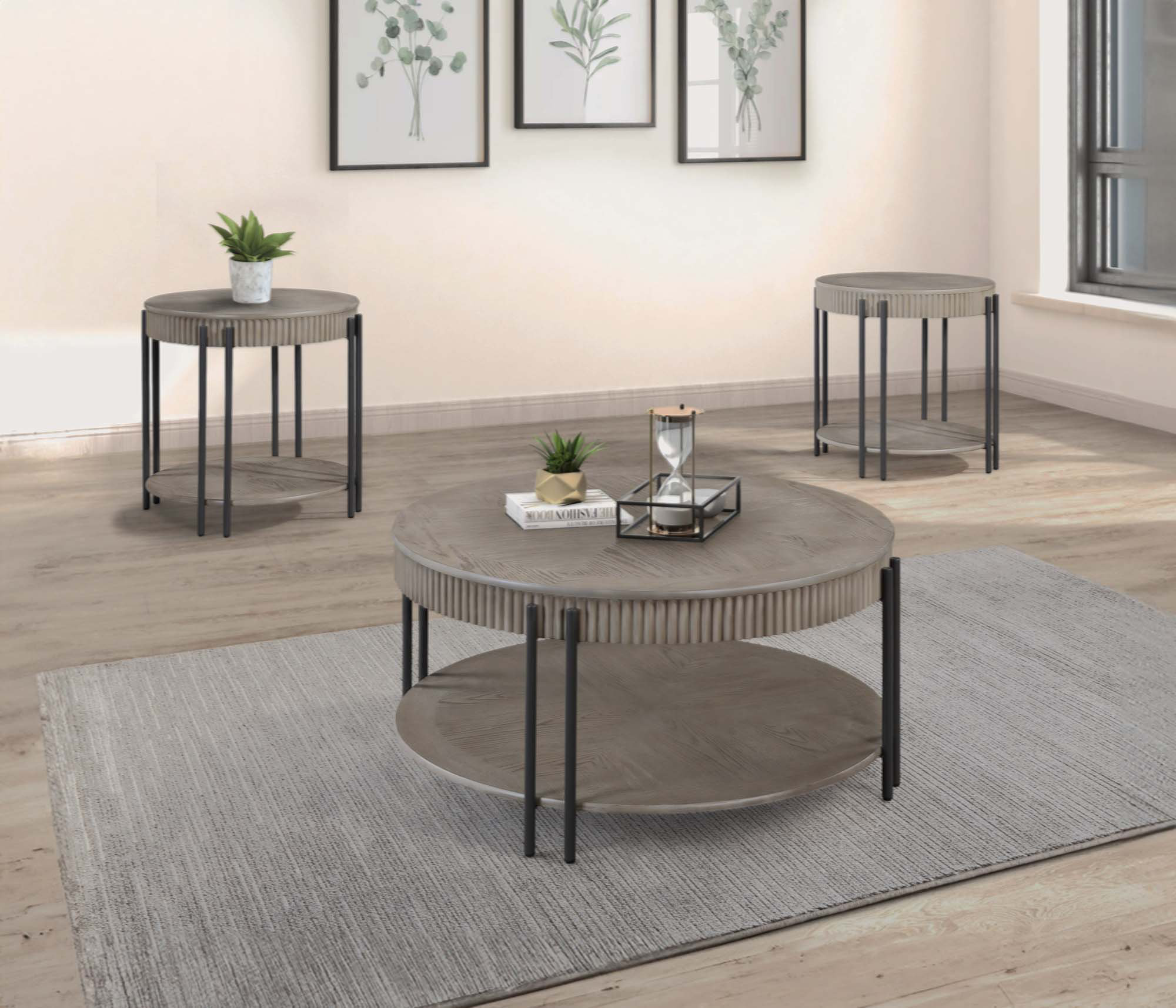 David 3Pc Contemporary Round Coffee Table And Two End Table With ...