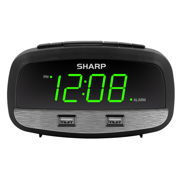 Sharp Digital Alarm Clock with Dual USB Fast charge ports, Green LED ...