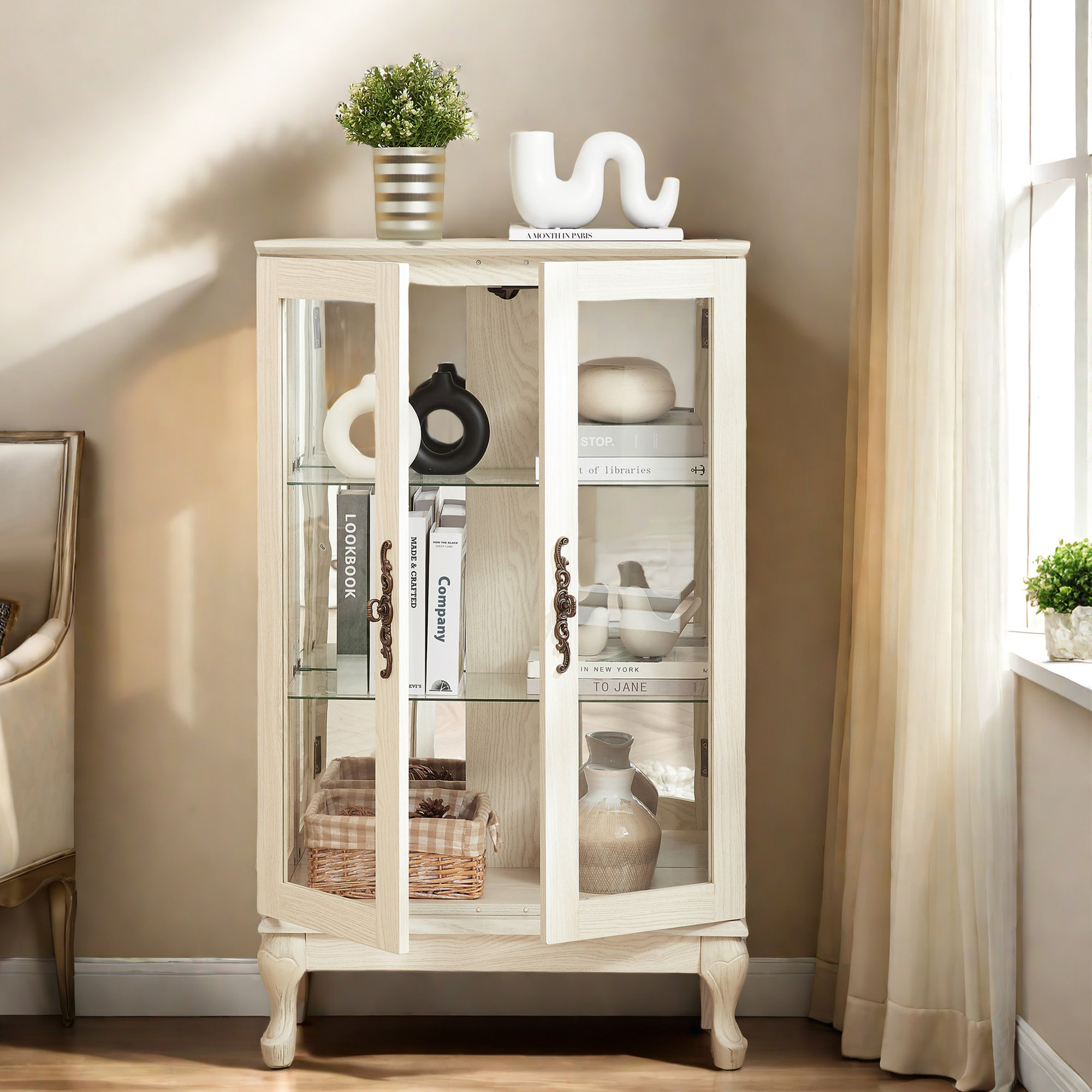 Best Robe Ever 2-Door Glass Display Cabinet With Adjustable Shelves And ...