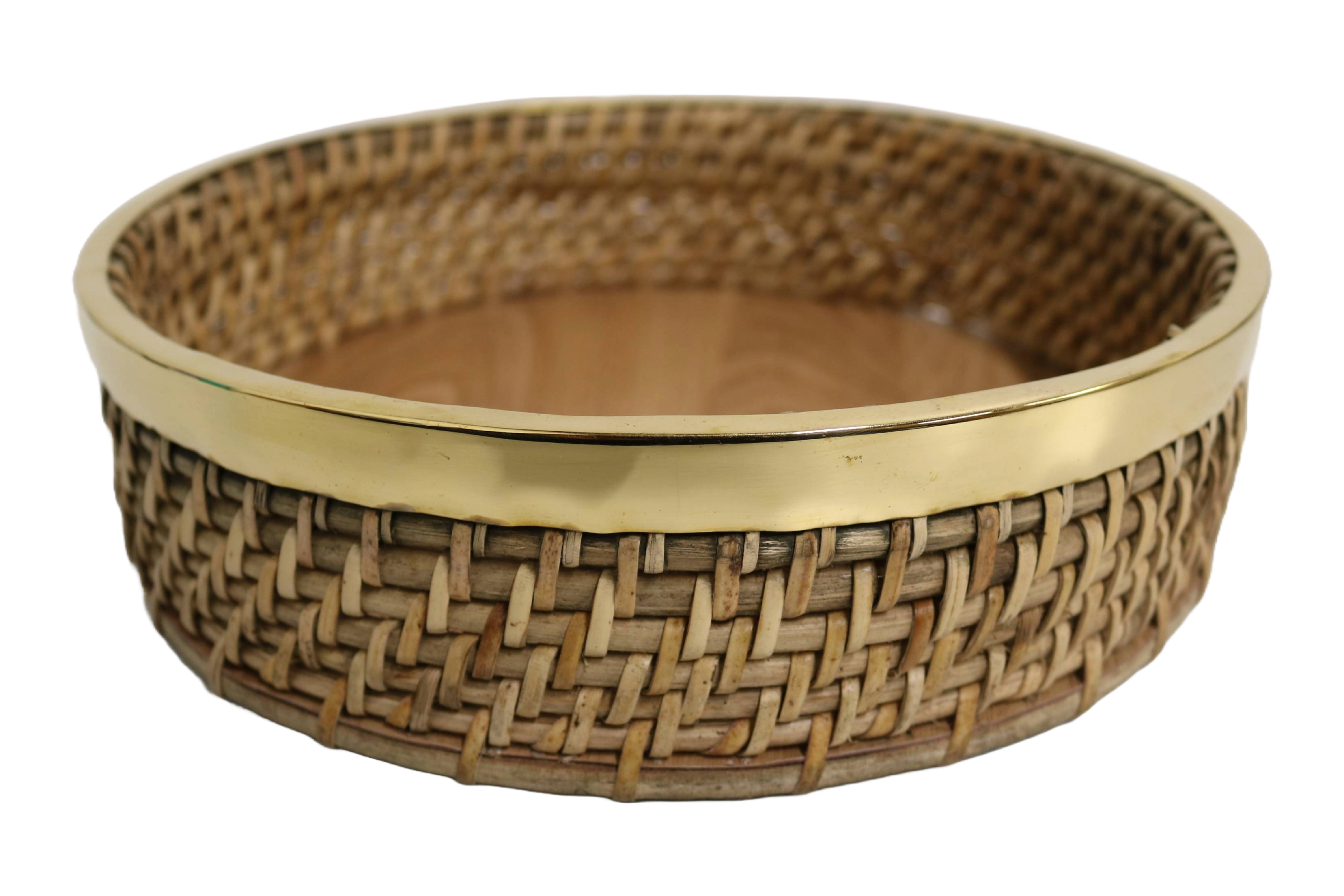Bay Isle Home™ Home&Manor 11" Rattan Oval Brass Rim Tray with Wooden ...