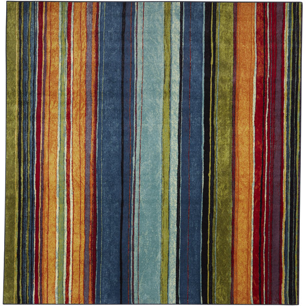 Highland Dunes Farranshane Striped Tufted Blue/Orange/Green Area Rug ...