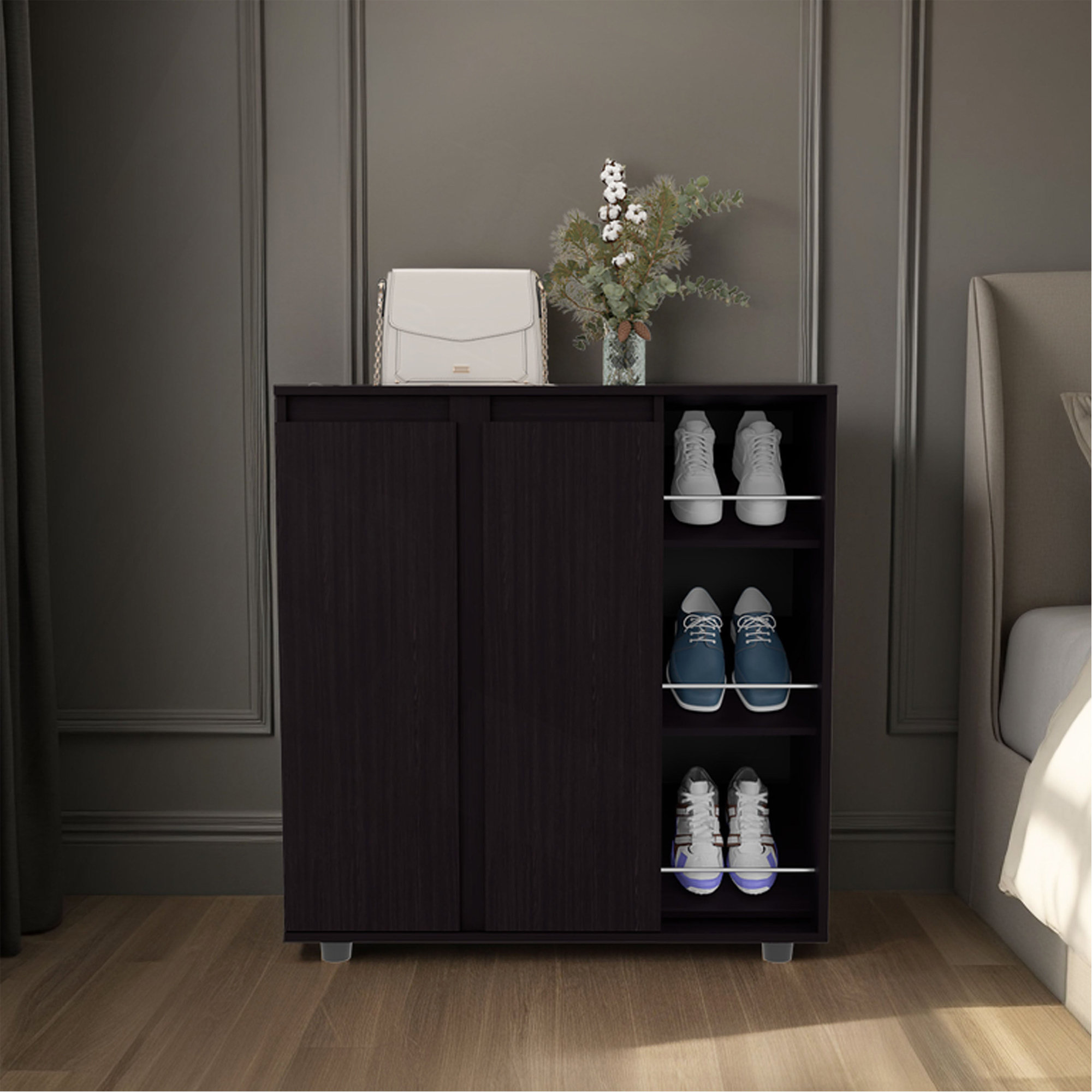George Oliver White 2-Door Shoe Storage Cabinet With 8 Enclosed Shelf ...