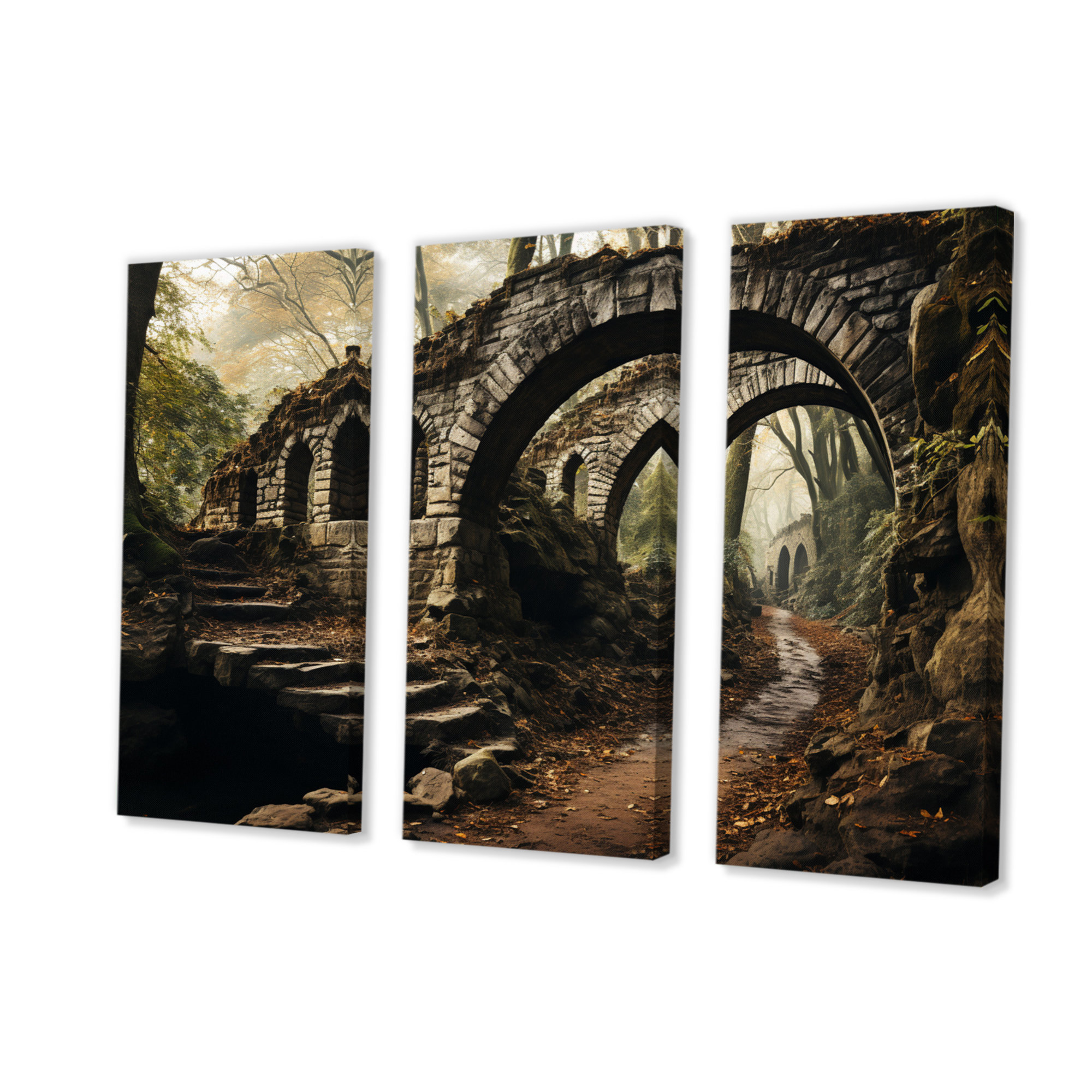 Winston Porter Gray Bridge Rustic Archway Slate II On Canvas 3 Pieces ...