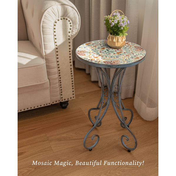 Frstem Blossom Mosaic Patio Table And Plant Stand, Outdoor Side Table ...