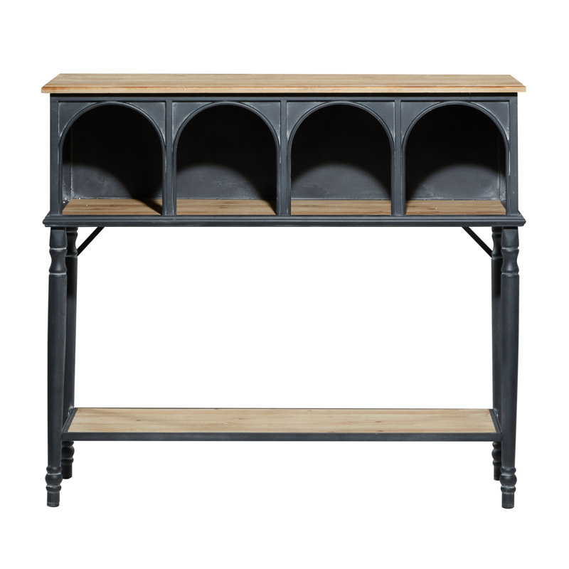 Rosalind Wheeler Lindenberg Metal Arched 2 Shelf 4 Cubby Black Console ...