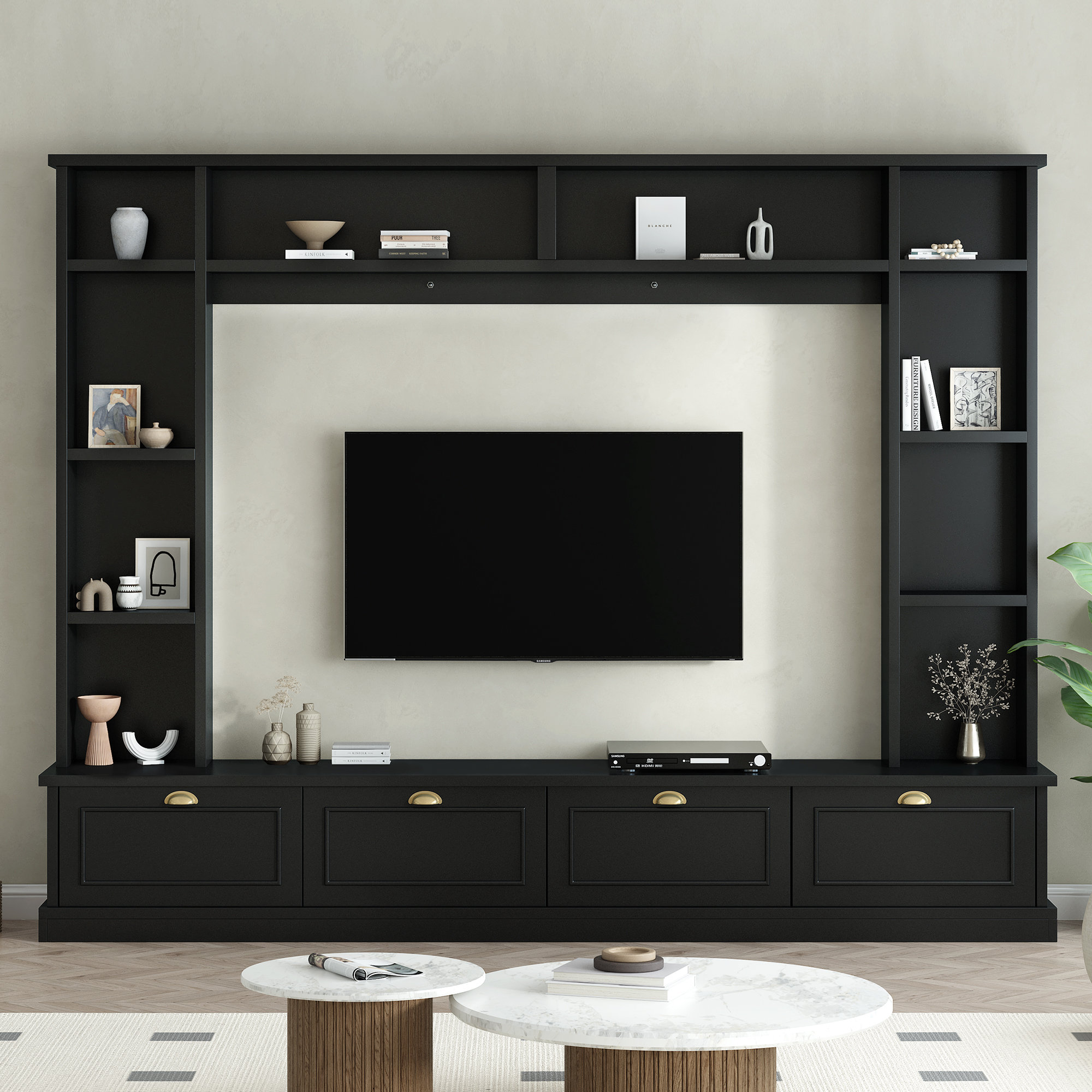 Beachcrest Home Large Wall Unit Entertainment Centre With Bookshelves ...