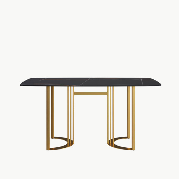 Everly Quinn Stone Top Metal Base Dining Table | Wayfair