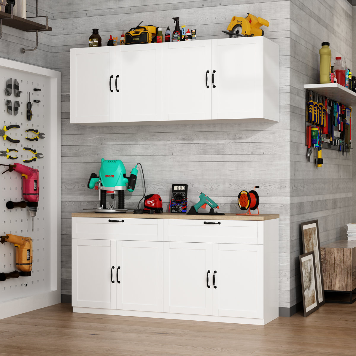 Latitude Run® Split 8 Door 2 Drawer Garage Cabinet With Worktop | Wayfair
