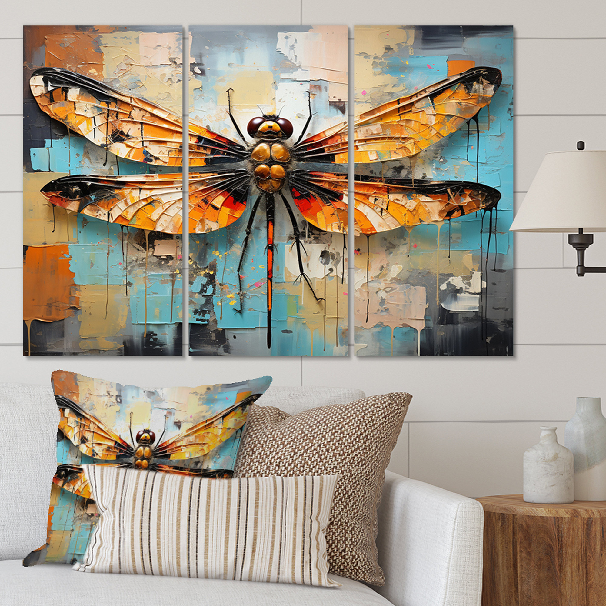 Design Art Orange Dragonfly Insects Flight Collage I - Animals Metal ...