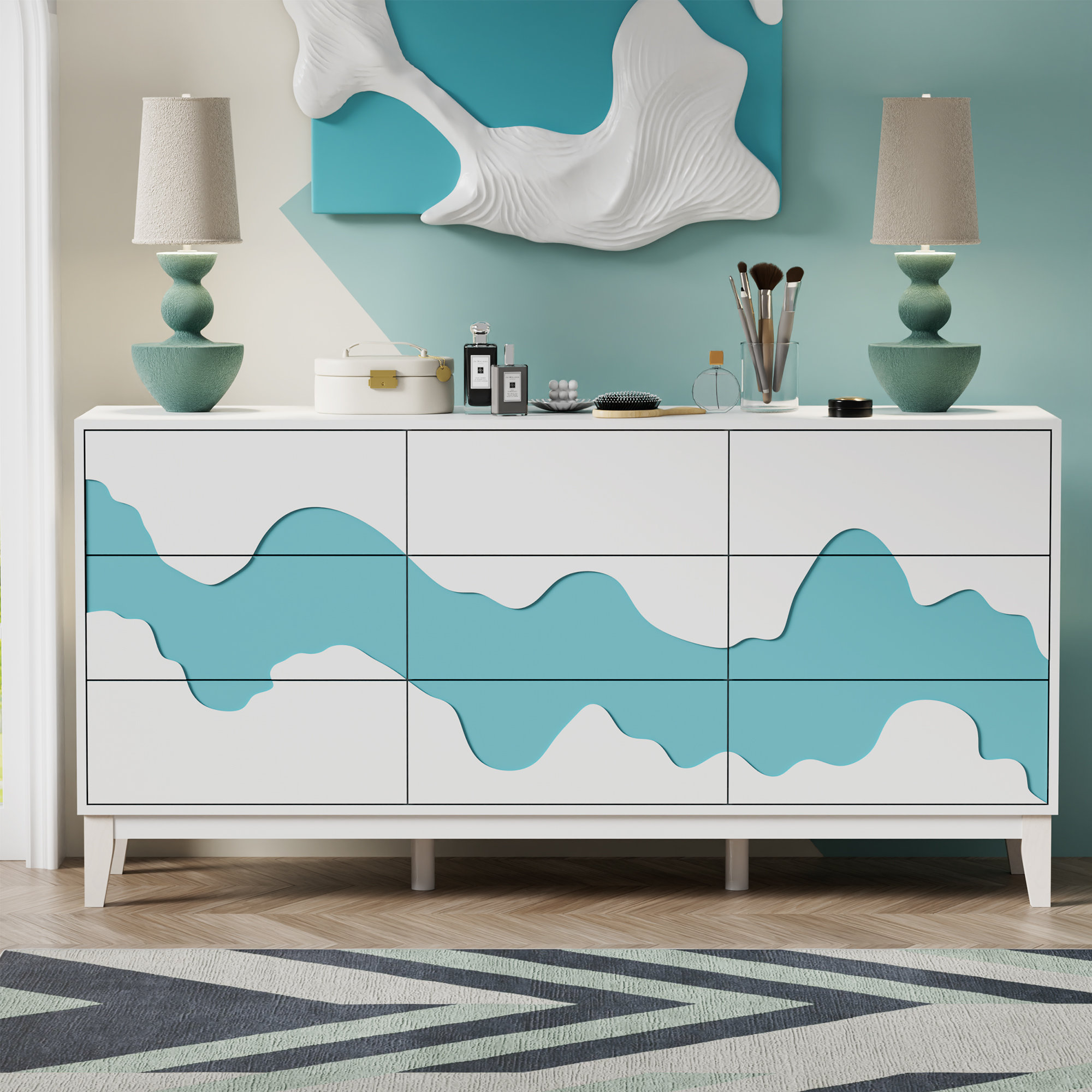 George Oliver 9 Drawer 63" W Flowing Water Pattern Dresser & Reviews ...