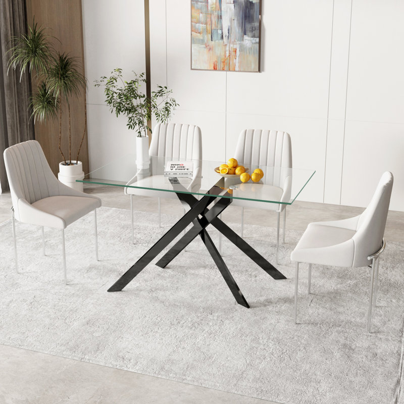George Oliver Carlinda Glass Dining Table for 4-6 People, Rectangular ...