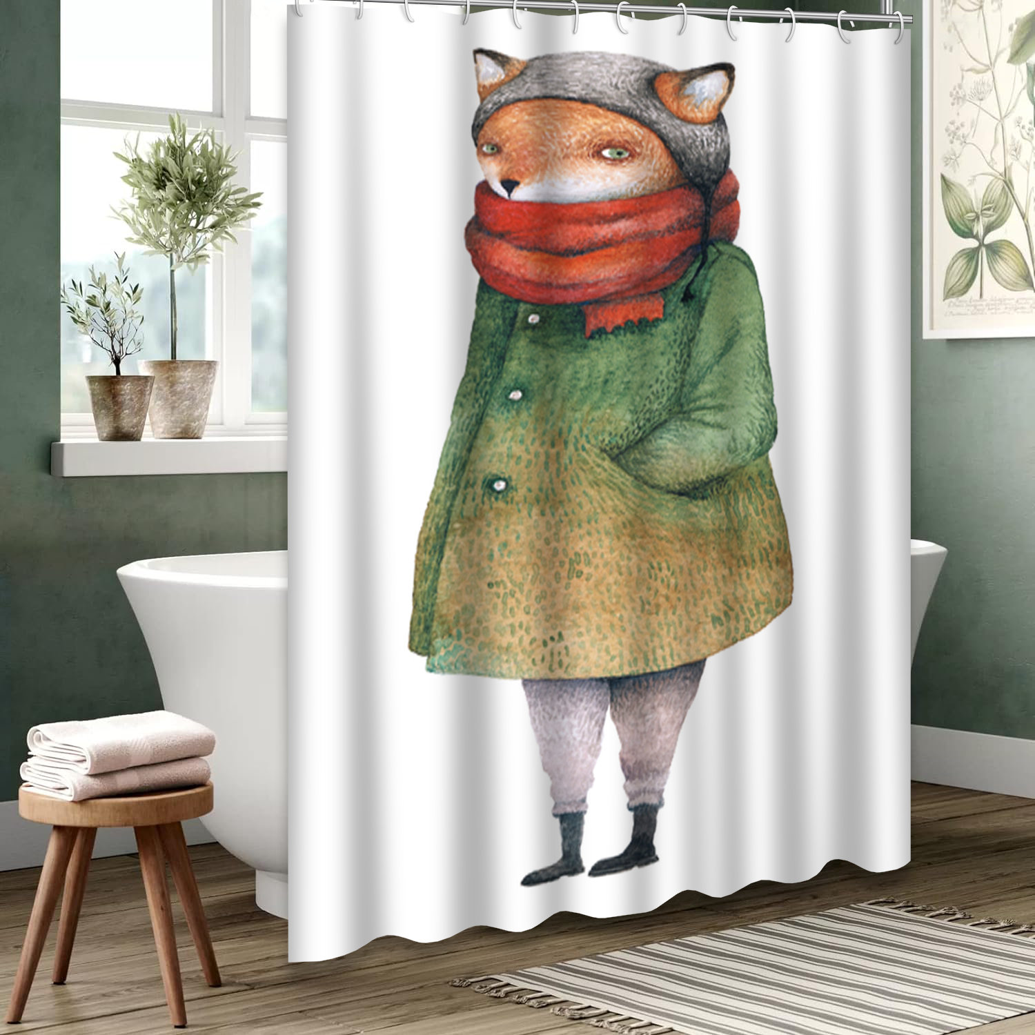 East Urban Home ??Red & Green Fox Autumn Shower Curtain - Watercolor ...