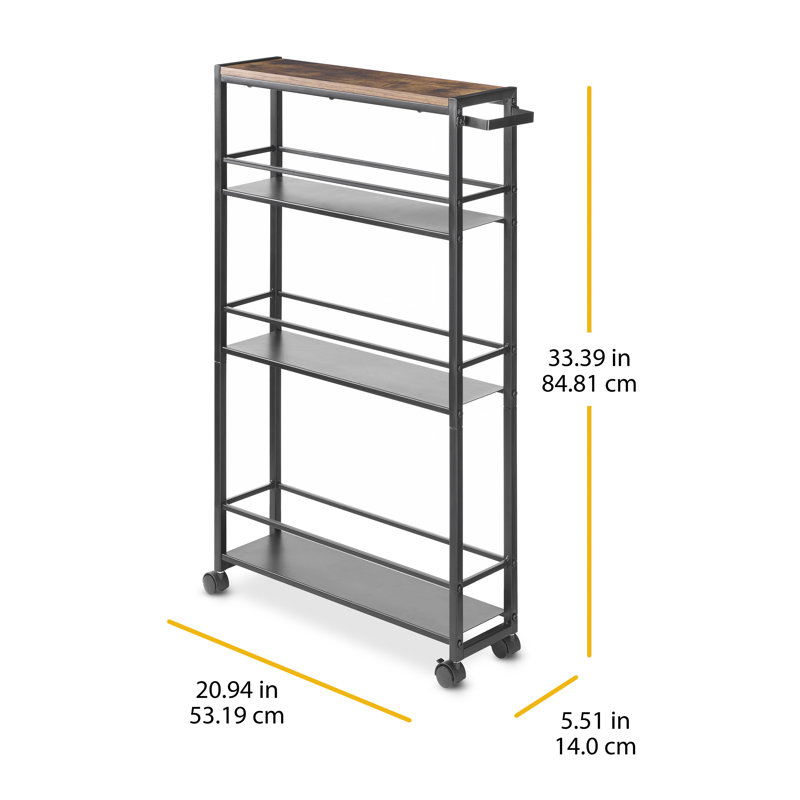 Whitmor, Inc Whitmor Modern Industrial 4-Tier Slim Rolling Cart | Wayfair