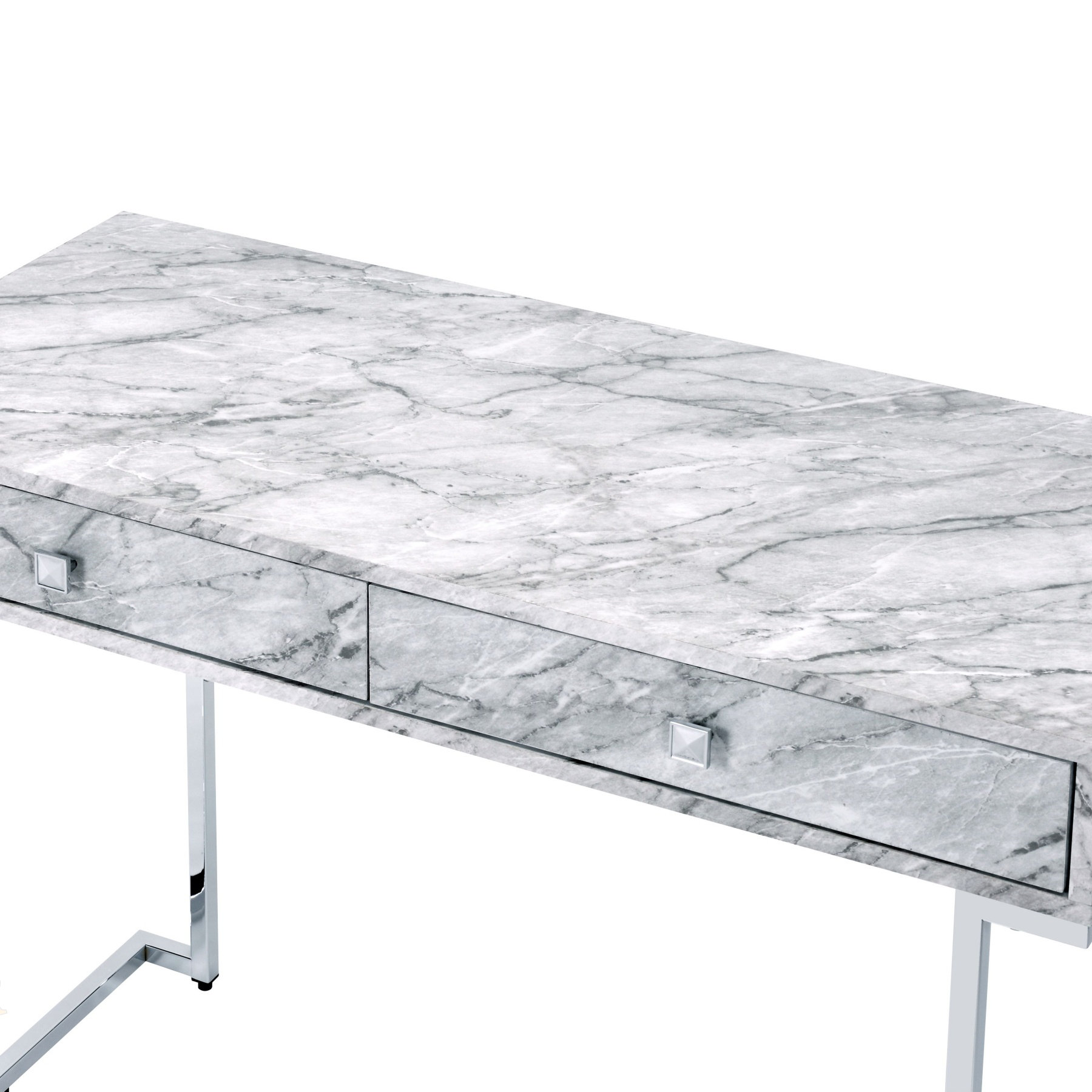 Ivy Bronx Tigress White Printed Faux Marble Top & Chrome Finish Writing ...