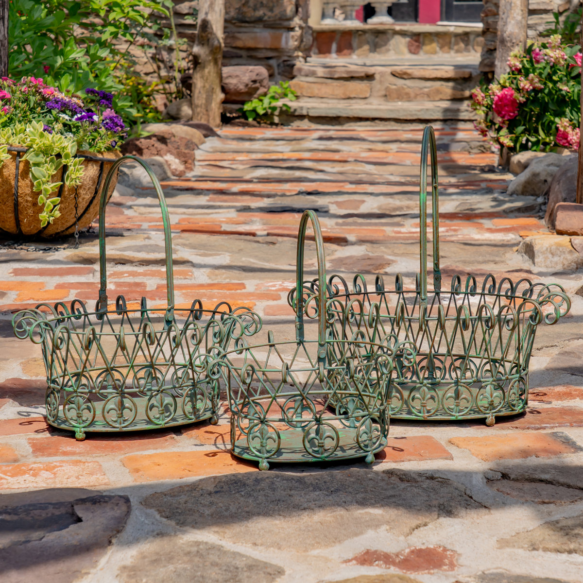 One Allium Way® Decorative Metal Wire Garden Baskets in Antique White ...