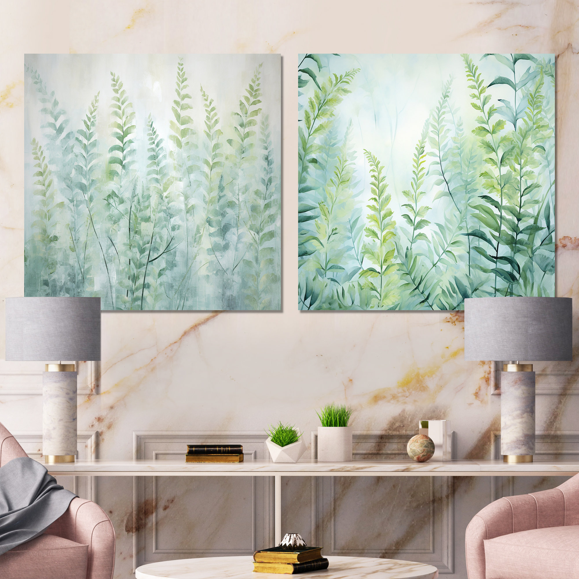 Millwood Pines Green White Serene Ferns - Floral Square Collage Set Of ...