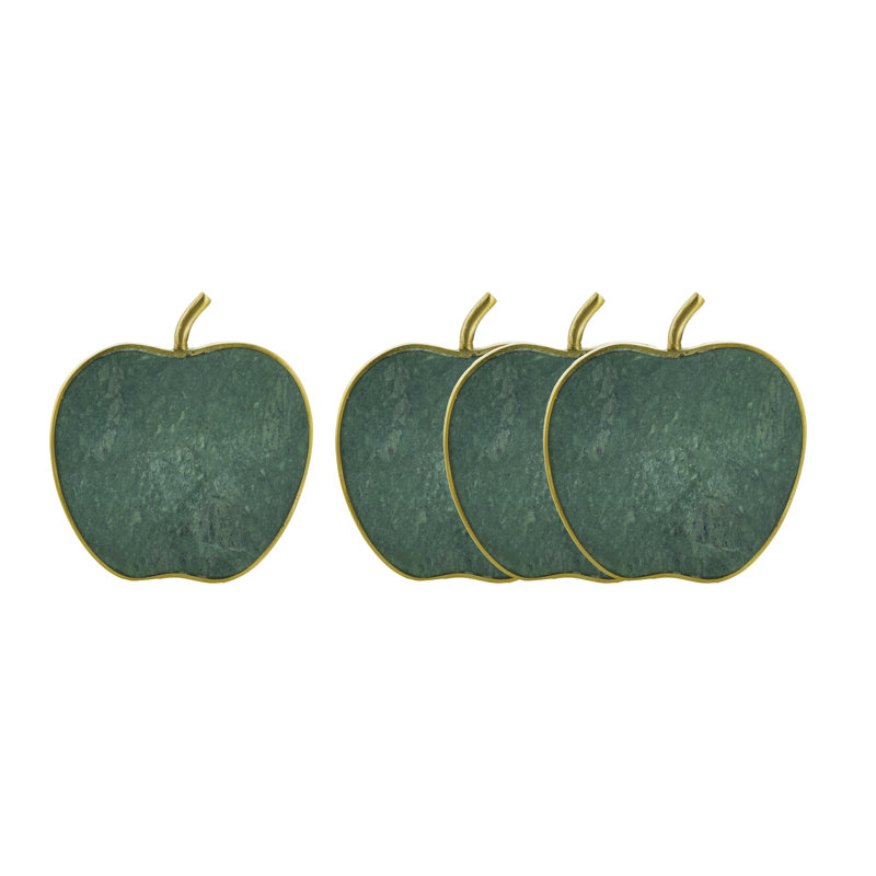 Godinger Silver Art Co Green Marble Apple Coaster Set | Wayfair