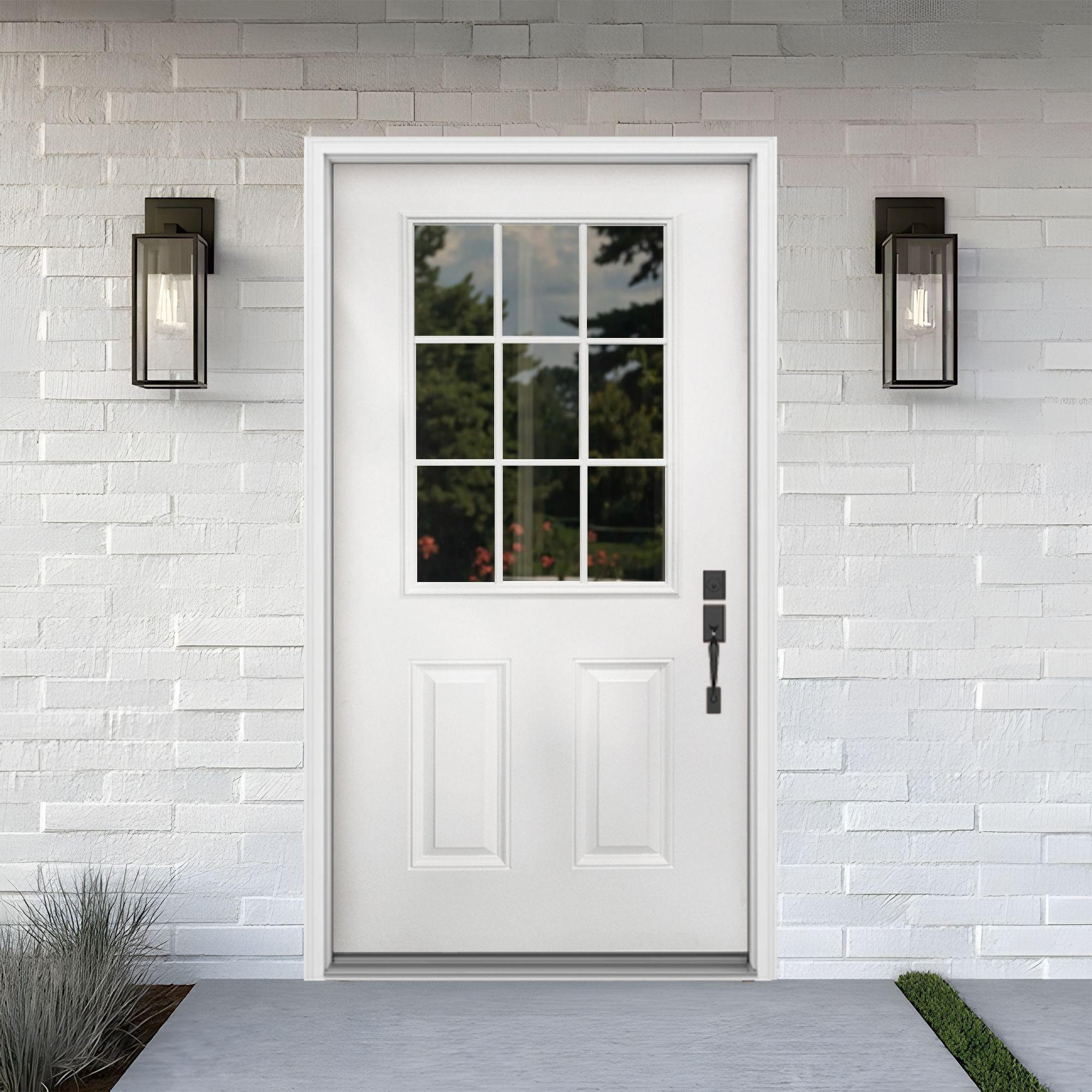 CRAFTIUM Modern 9-Lite Glass Fiberglass Exterior Entry Front Door With ...