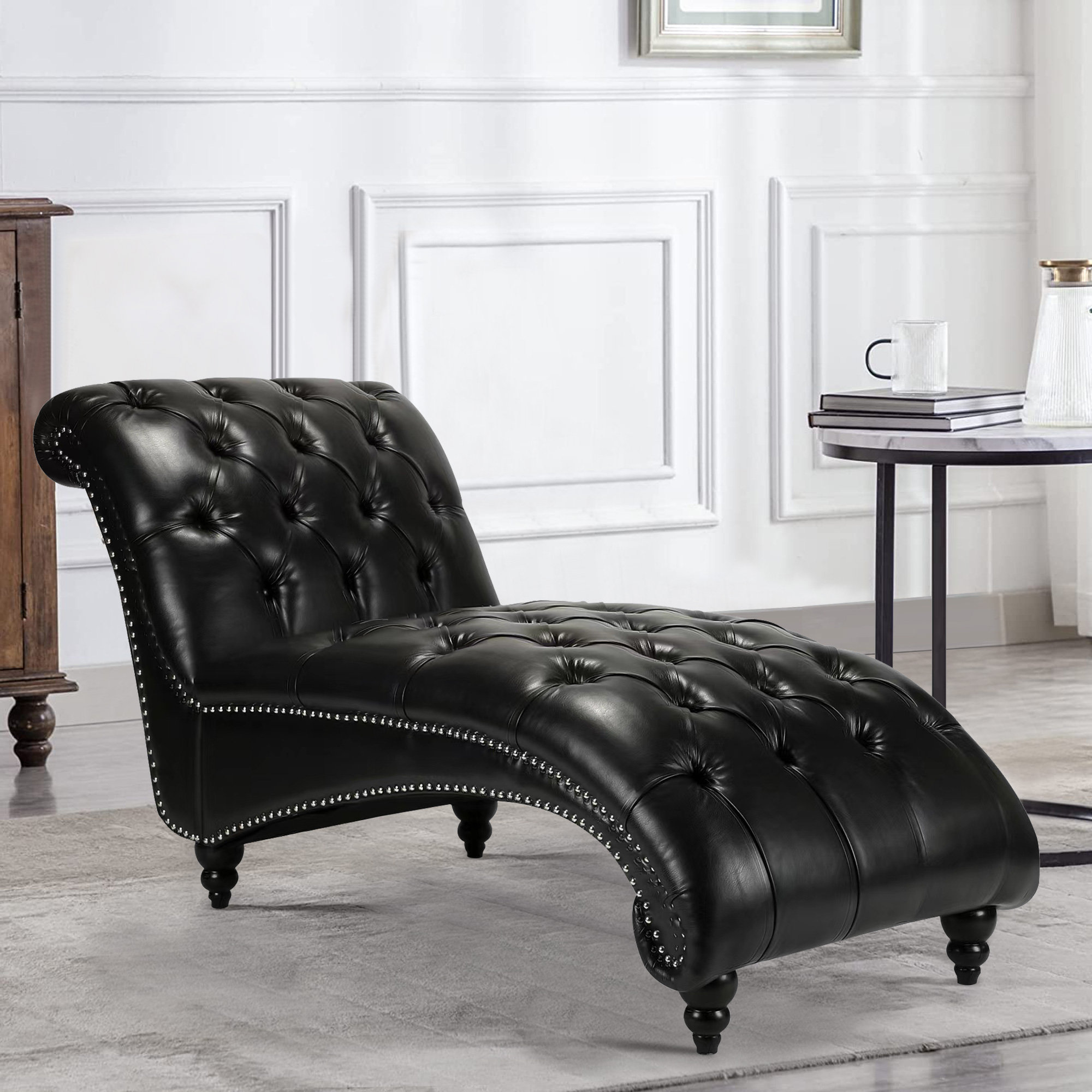 Charlton Home Alexsys Faux Leather Upholstered Tufted Armless Chaise ...