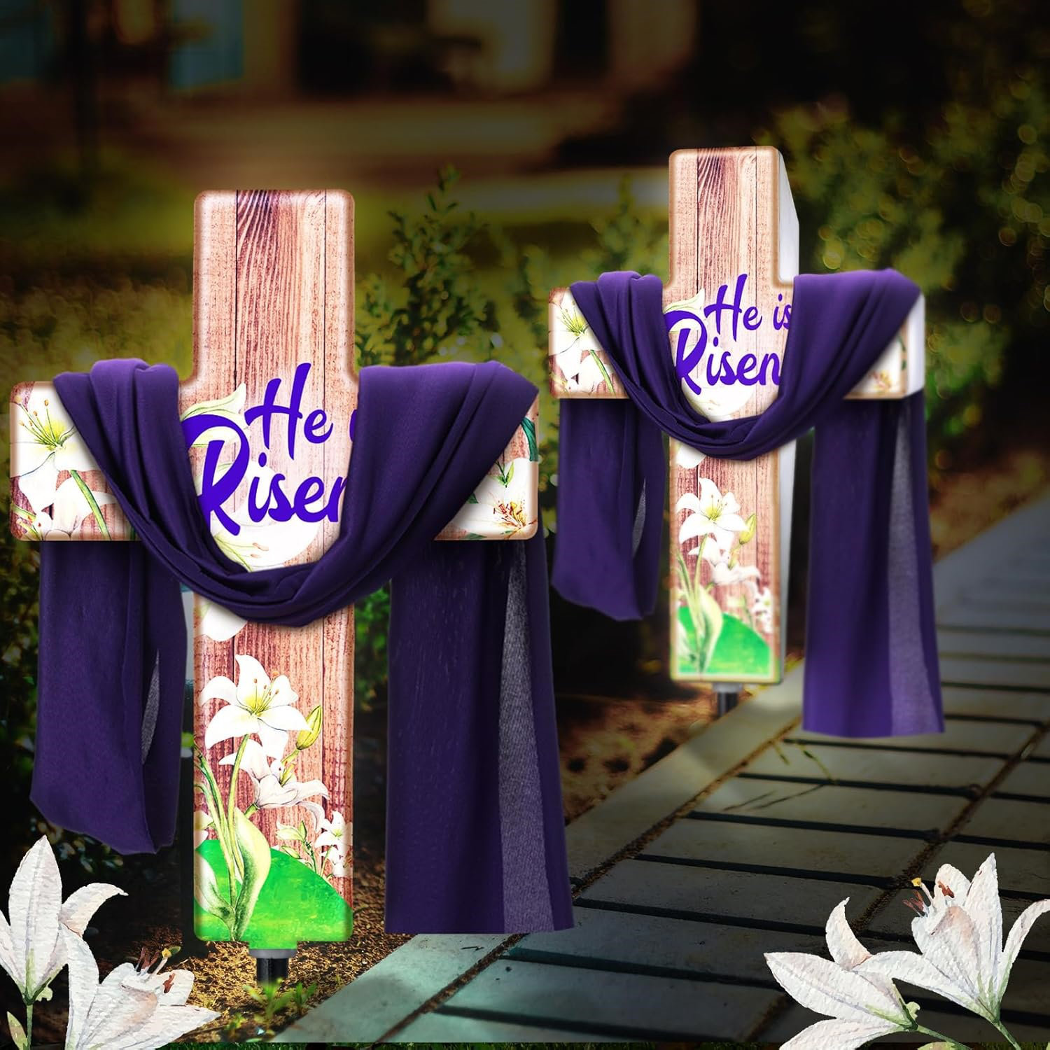 The Holiday Aisle® Easter Solar Lighted Cross With Purple Scarf He Is ...