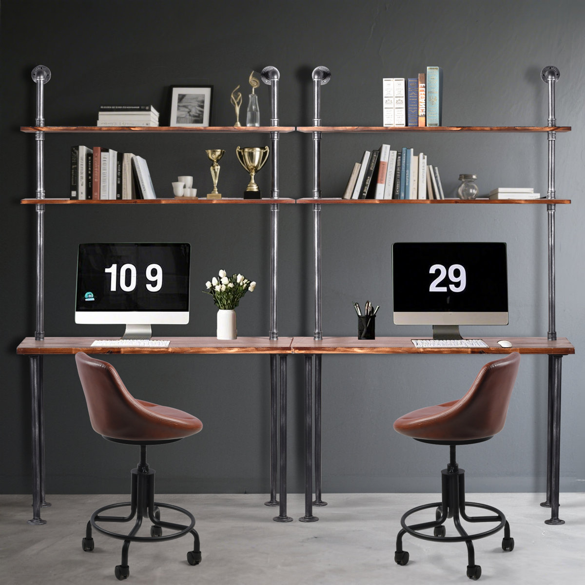 Williston Forge Industrial Laptop Desk Solid Wood Computer Desk Wall ...