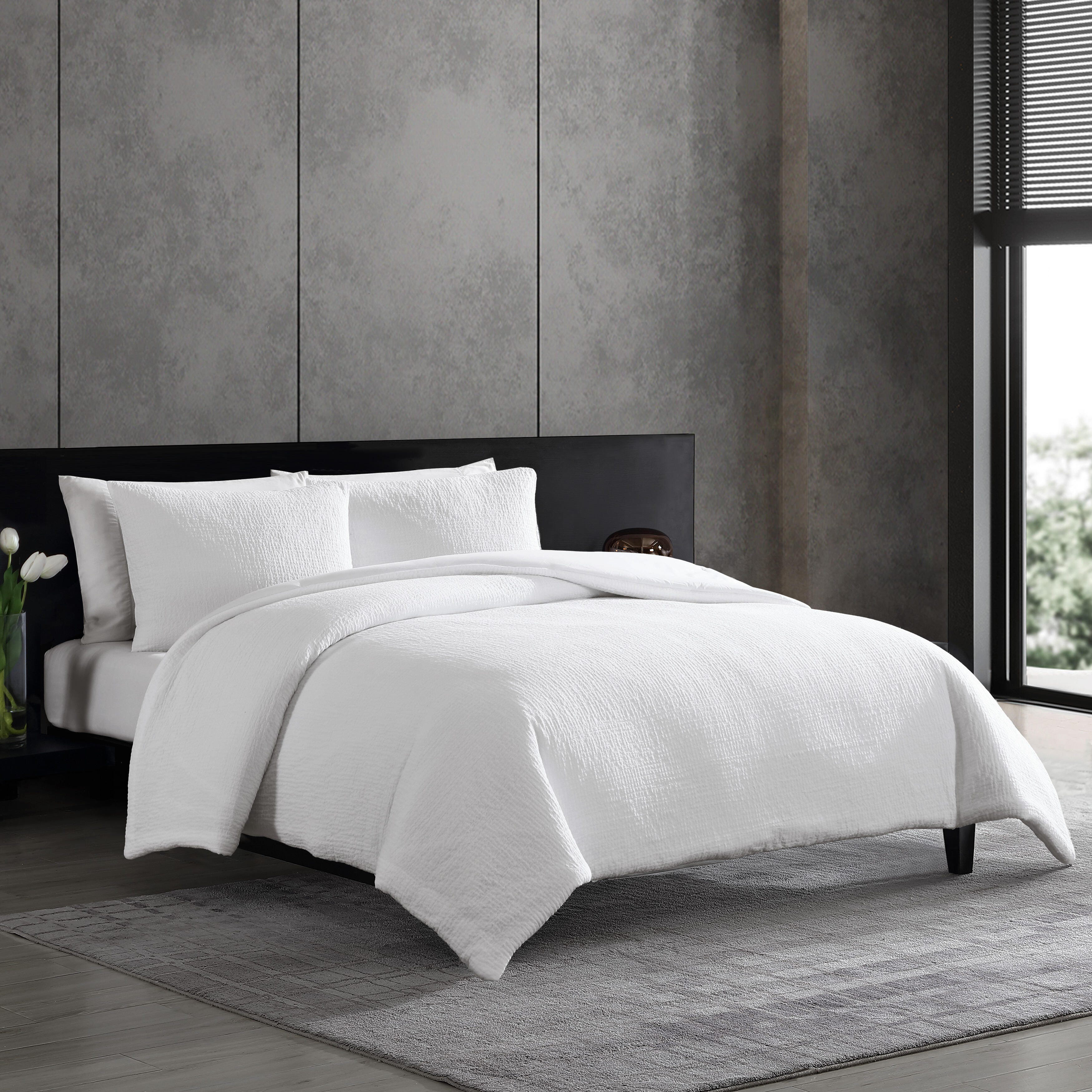 Vera Wang Puckered Texture Cotton White Comforter Set & Reviews | Wayfair
