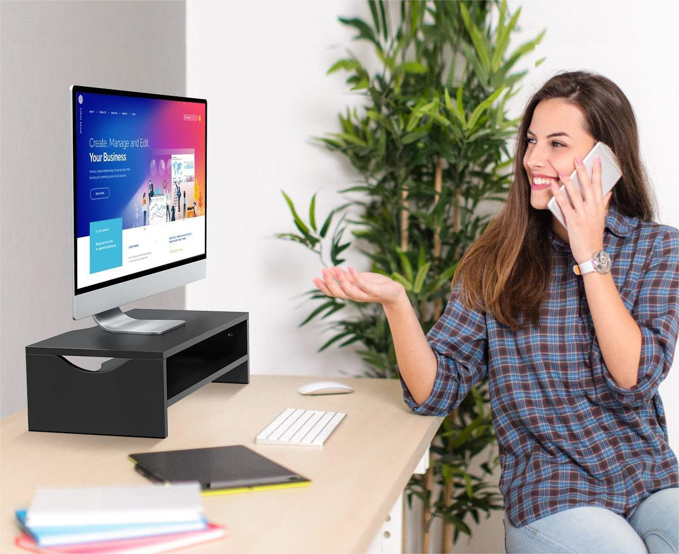 Latitude Run® Monitor Stand Riser, 2 Tiers Laptop Computer Monitor ...