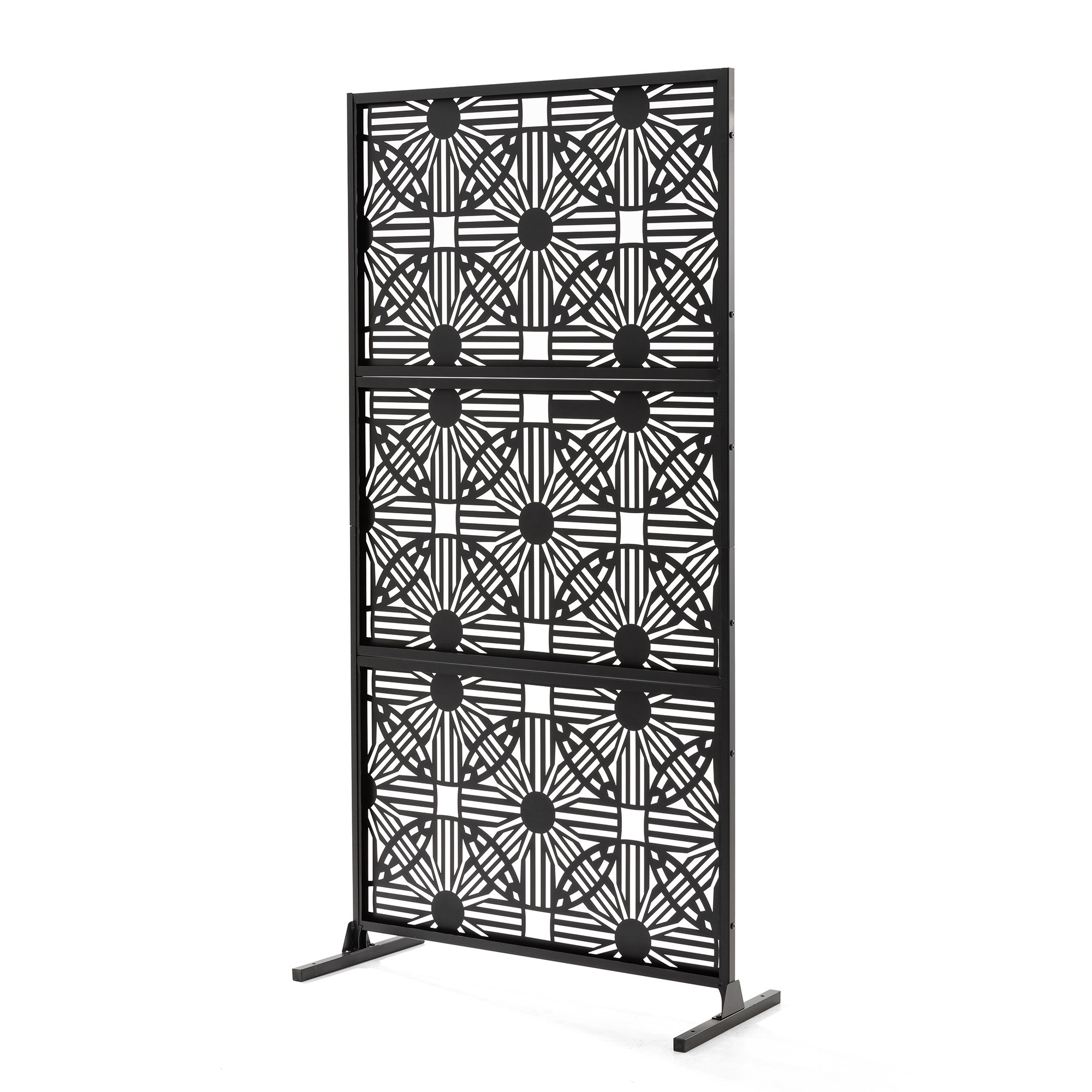 Glitzhome Floral Privacy Screen Fence Panel Room Divider with Riser ...