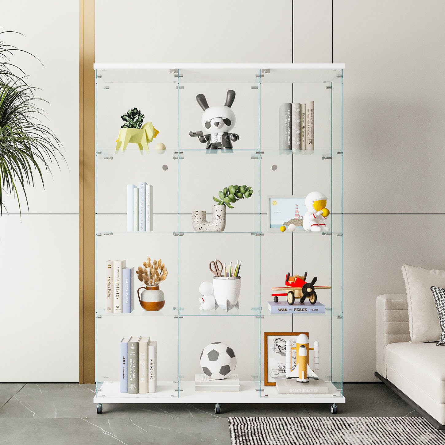 Brayden Studio® Extra Large Glass Display Cabinet With 4 Shelves, Curio ...
