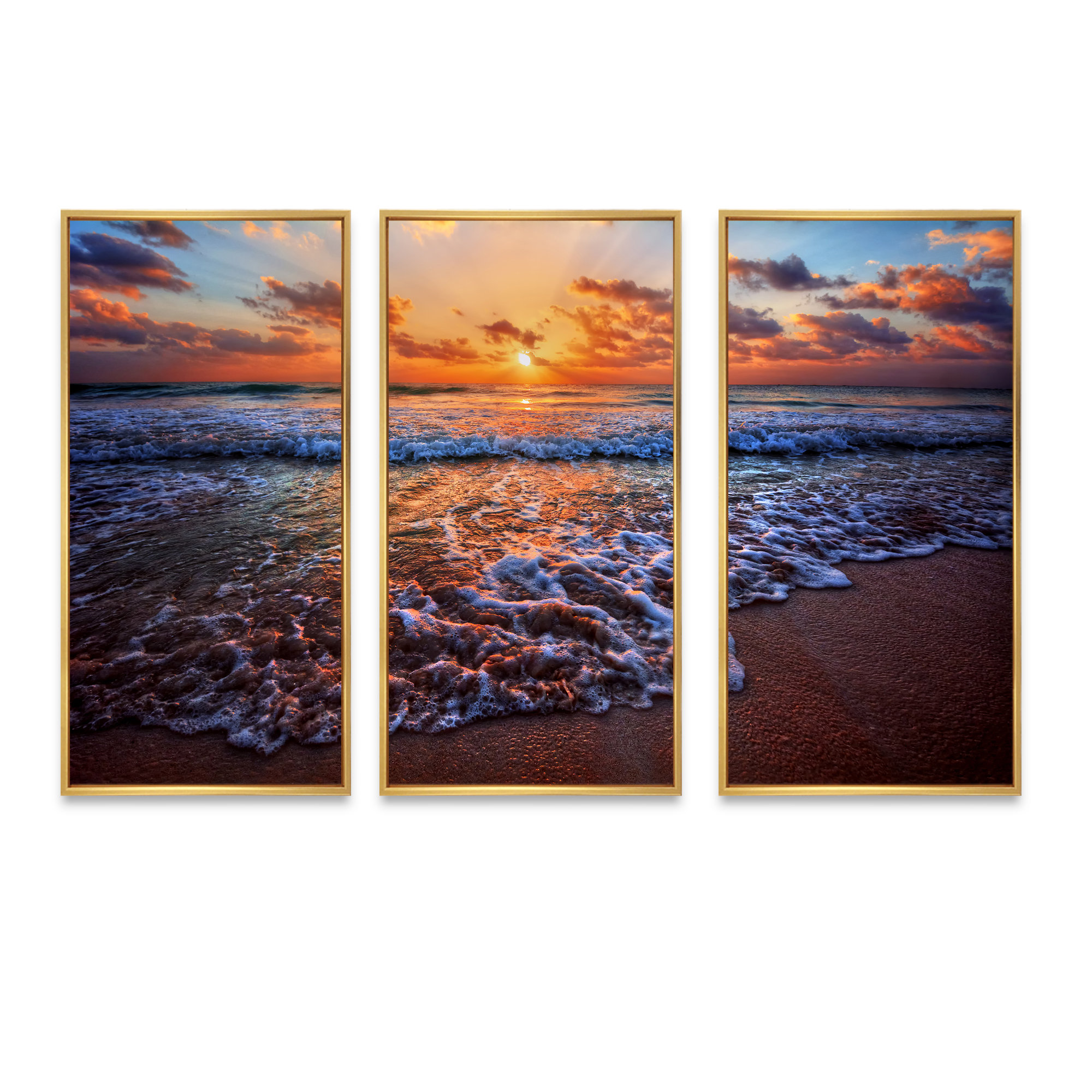 Highland Dunes Roaring Sea Wavers During Sunset - 3 Piece Floater Frame ...
