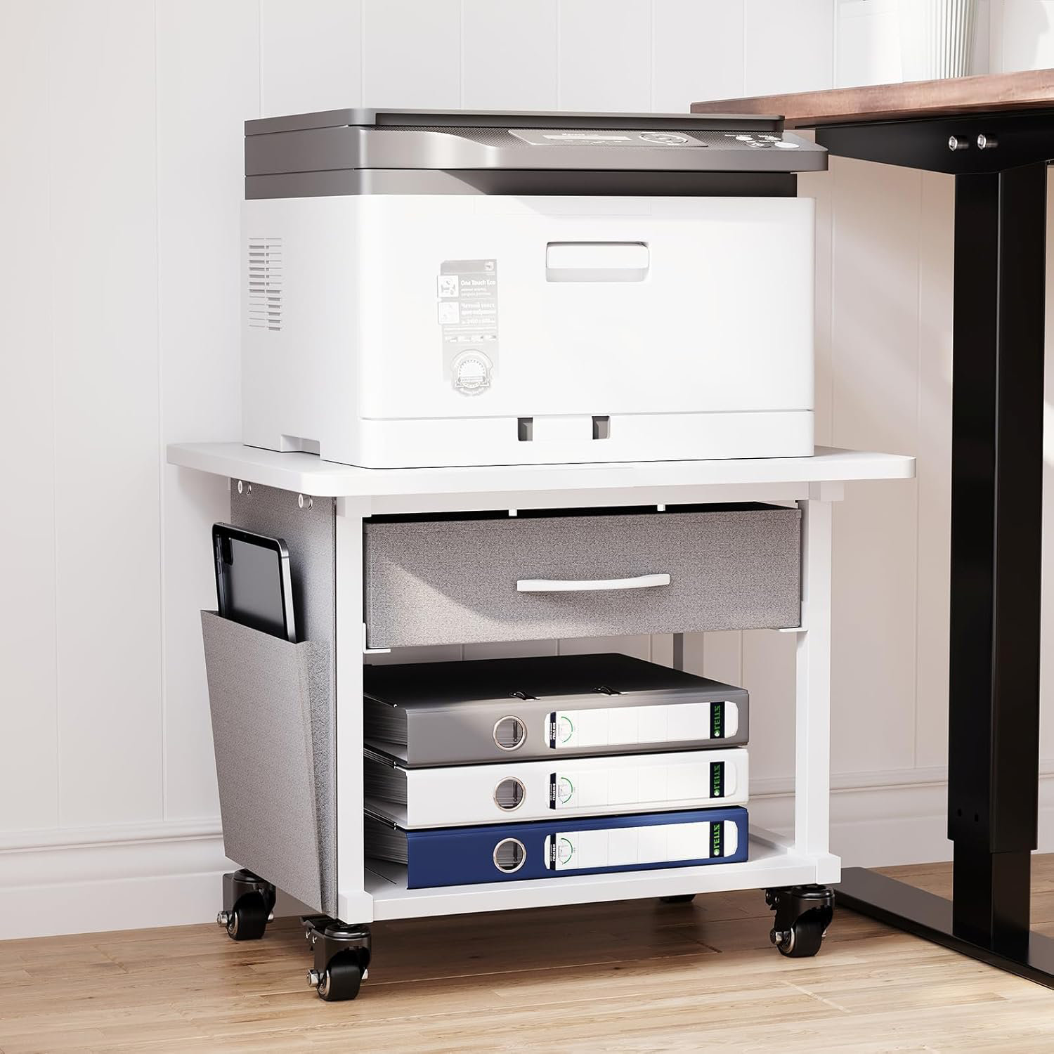 BY Family 2-Tier Rolling Printer Stand With Storage Drawer - Sturdy ...
