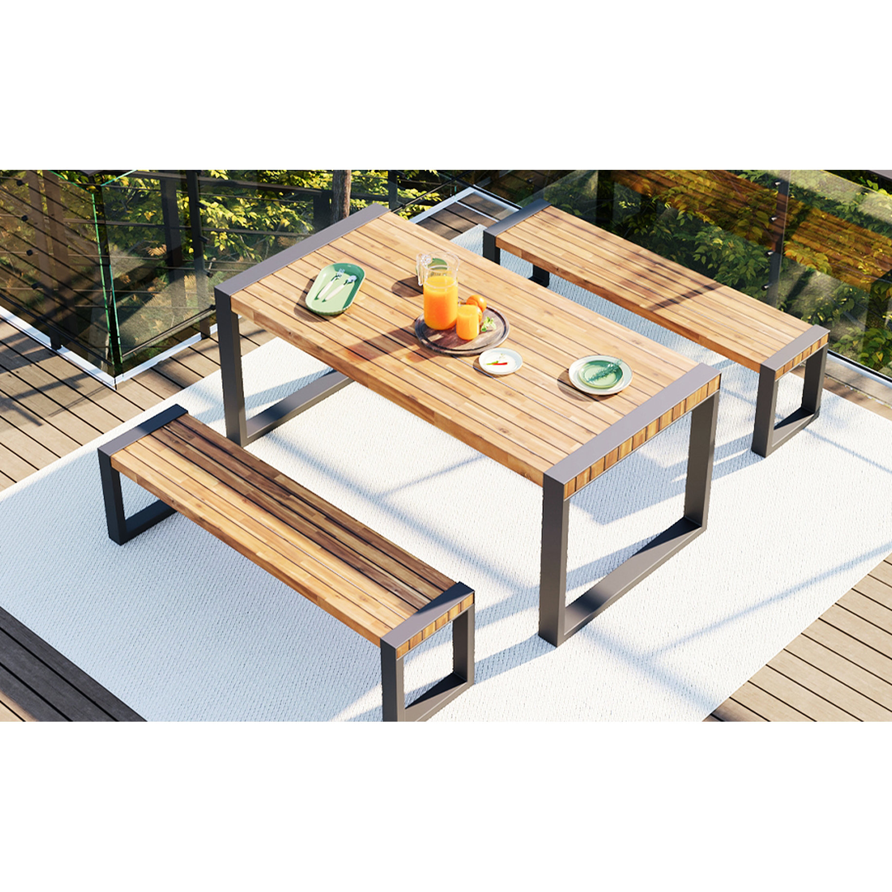 George Oliver Wood Frame Dining Bench For Outdoor & Indoor Use With 1 ...