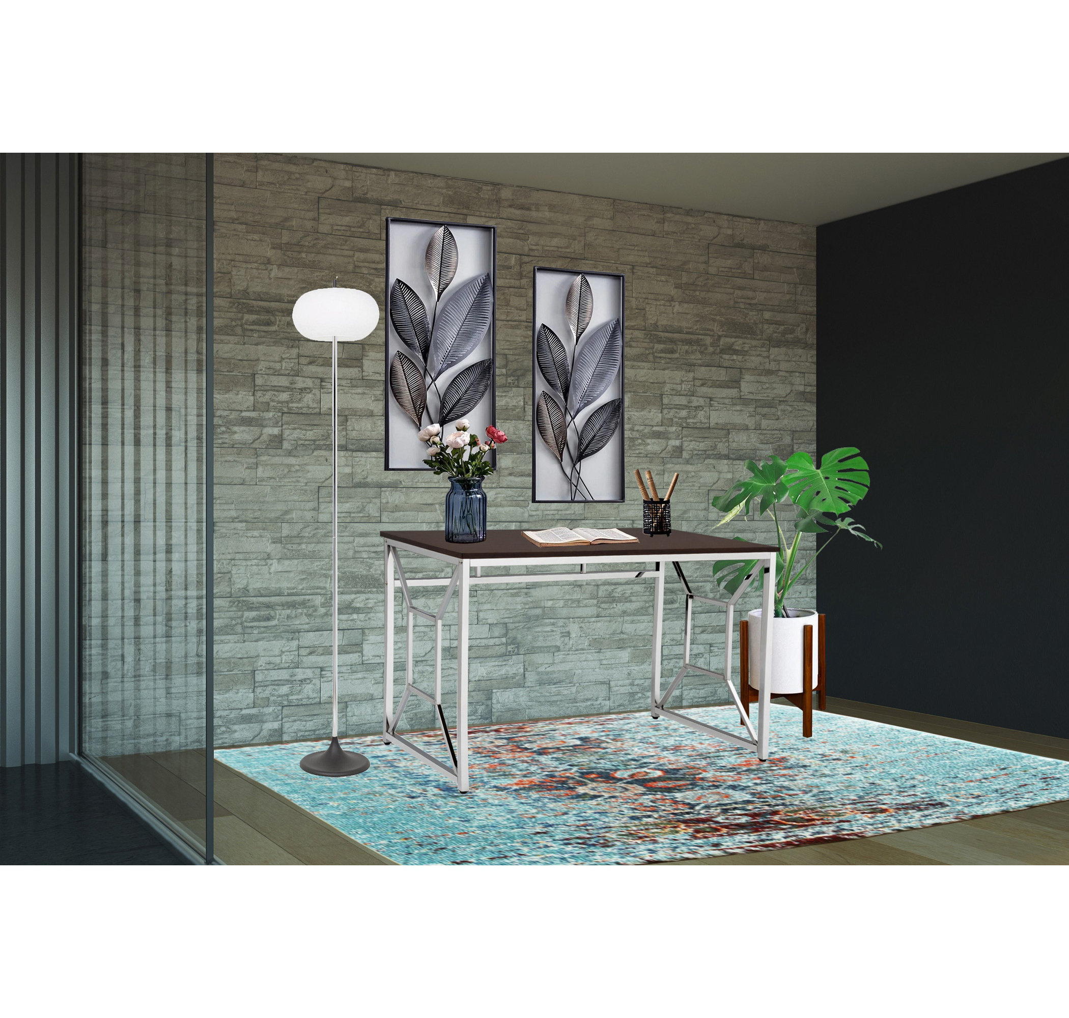 Latitude Run® Desk,Madison Office Workspace Desk MDF/Chrome In Brown ...