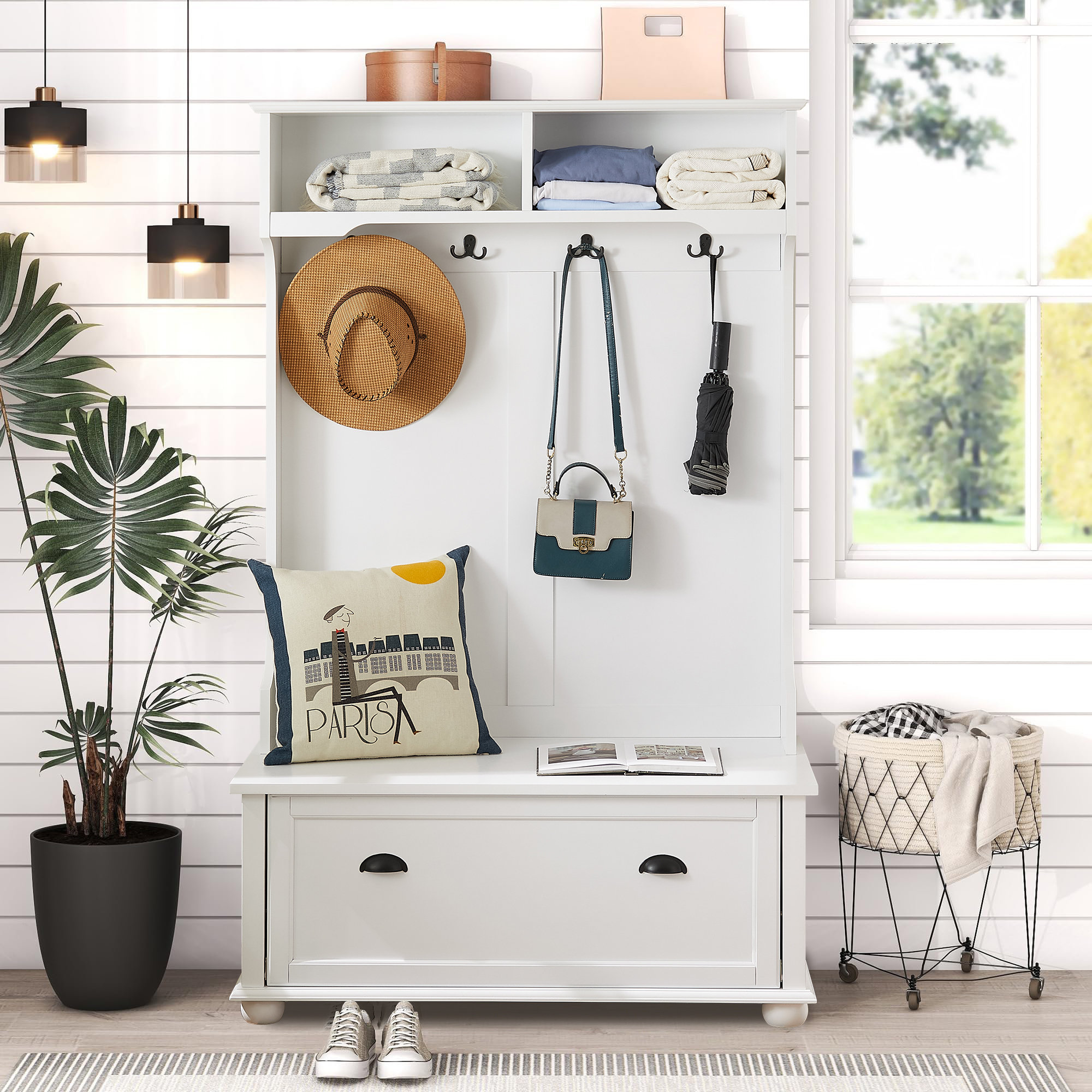 Alcott Hill® Chandrram Hall Tree Entryway Coat Rack with Solid Wood ...