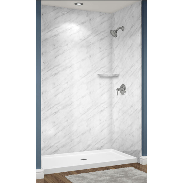 Avora Bath Carrara Marble Acrylic Alcove Shower System 60"W x 32"D x 96 ...