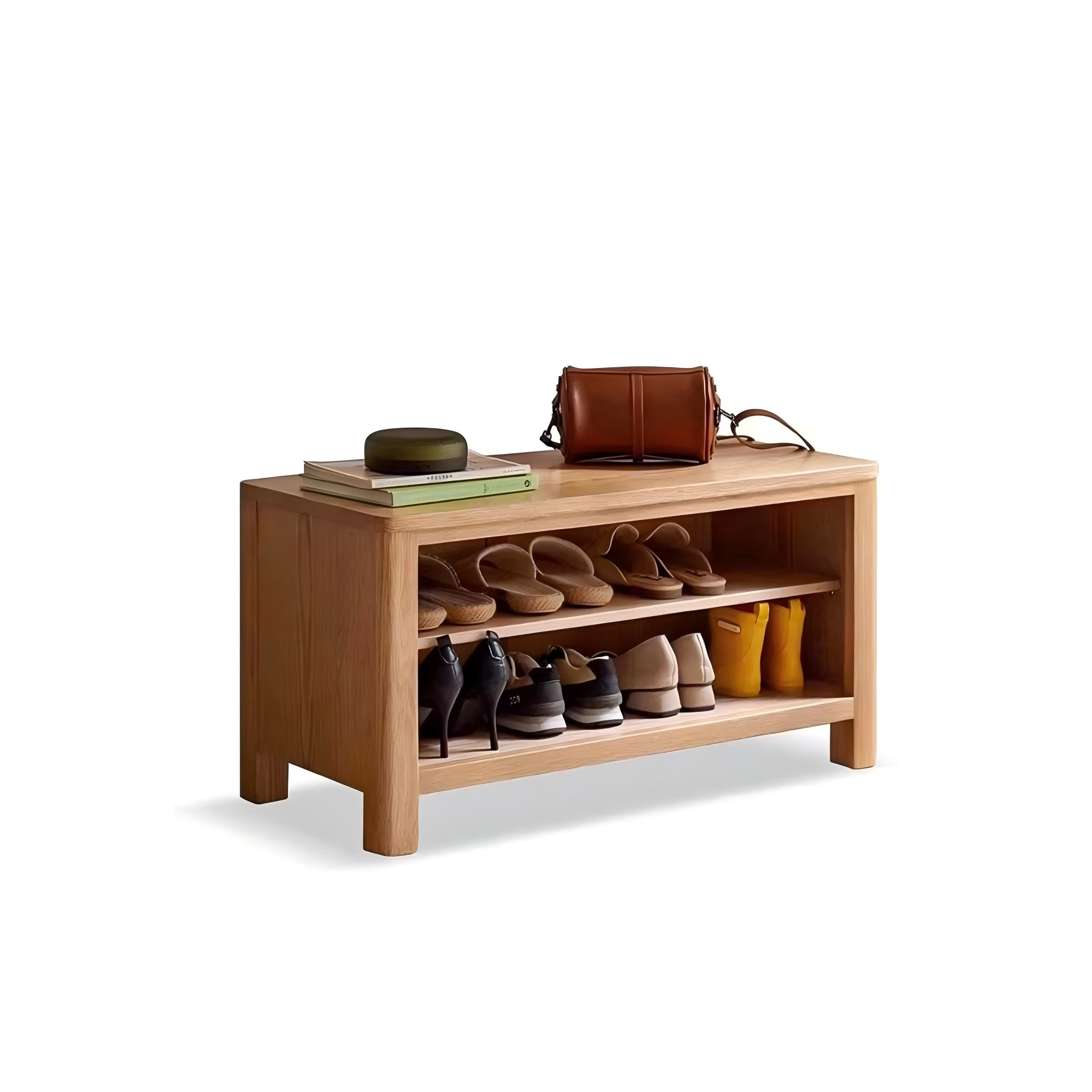 Hokku Designs Modern Simple Oak Brown Solid Wood Storage Shoe Bench ...