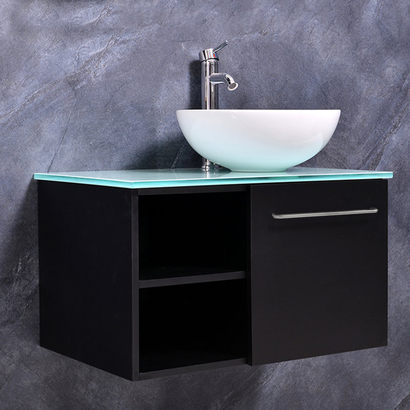 Ebern Designs 28'' Wall Mounted Single Bathroom Vanity with Tempered ...