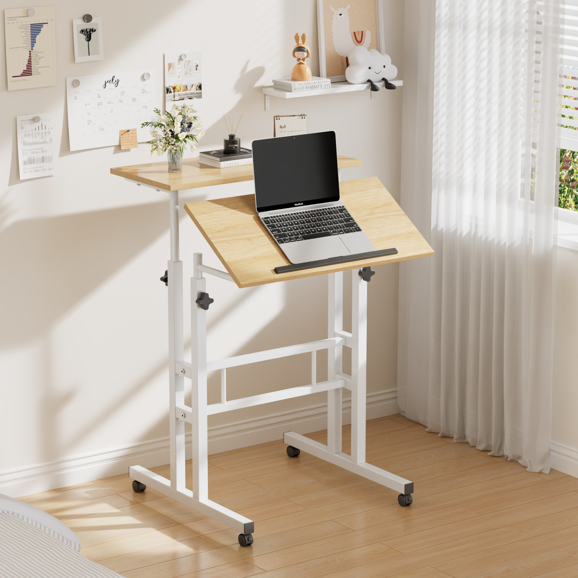 Inbox Zero Normia Adjustable Height Standing Desk With Wheels, Small ...