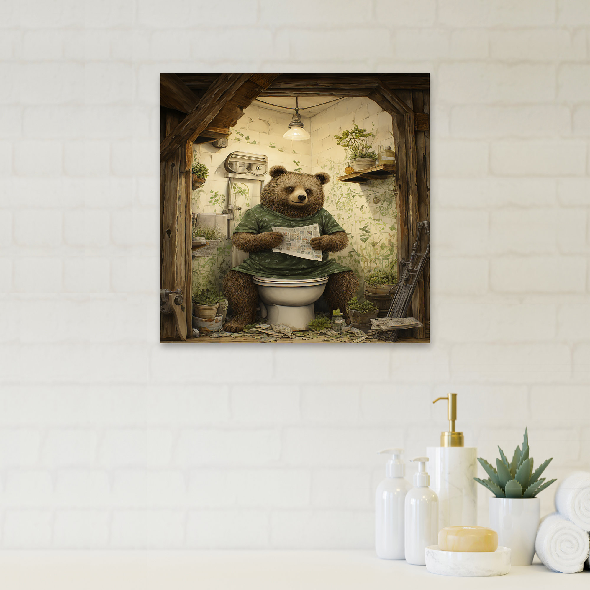 Trinx Bears Bathroom Break 2 - Toilet Wall Art | Wayfair